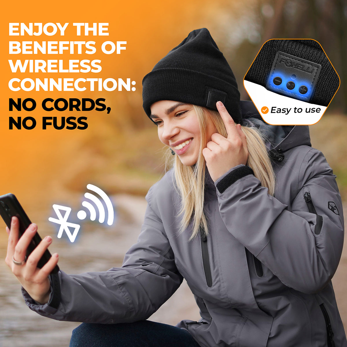 Foxelli Bluetooth Beanie - Black